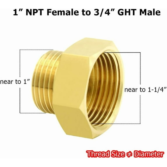 PYYAN-2PCS Solid Brass Garden Hose Adapter 1" NPT Female to 3/4" GHT ...