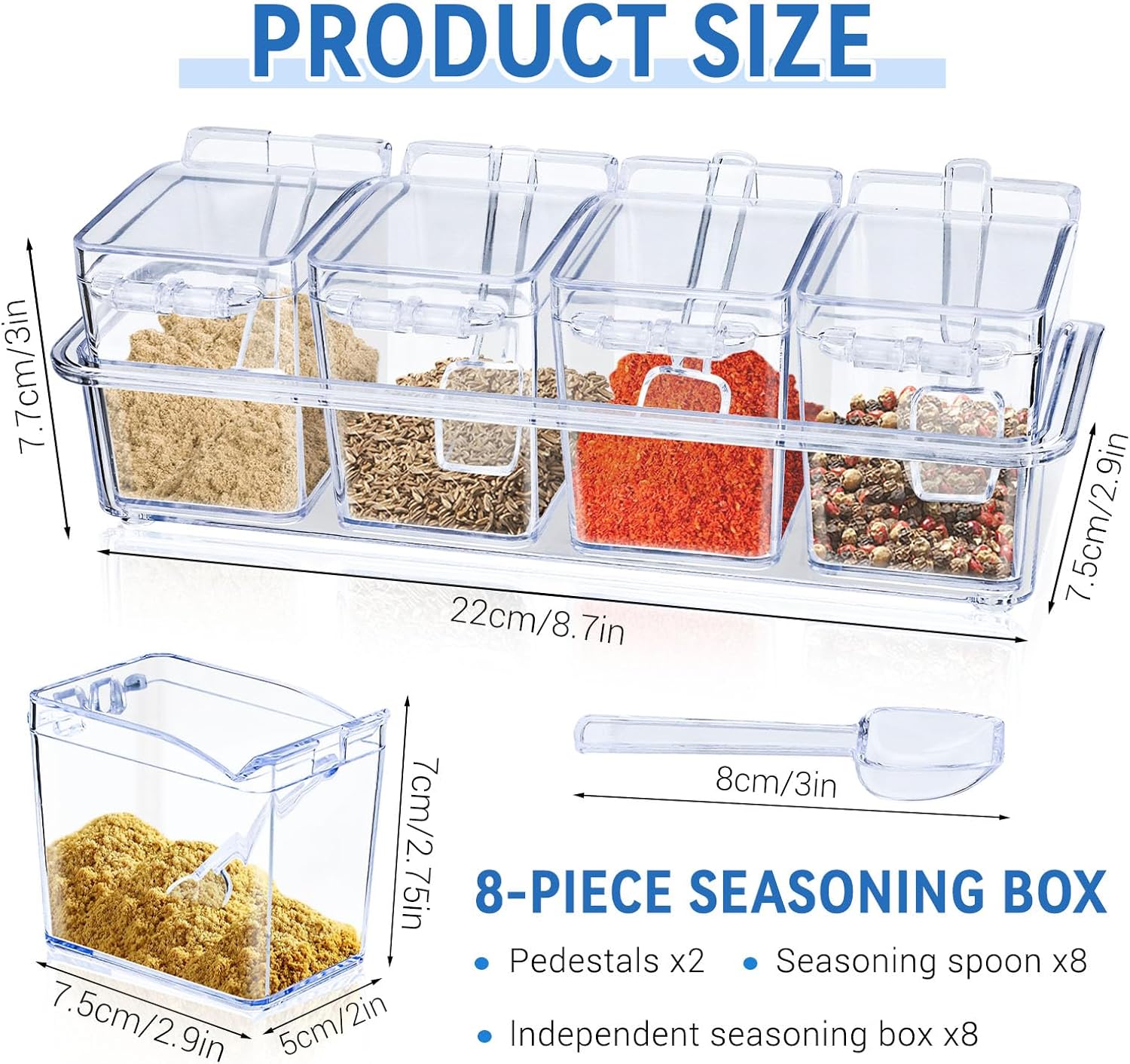 PYYAN-2Pcs Clear Seasoning Box, 8 Pieces Seasoning Rack Spice Pots ...