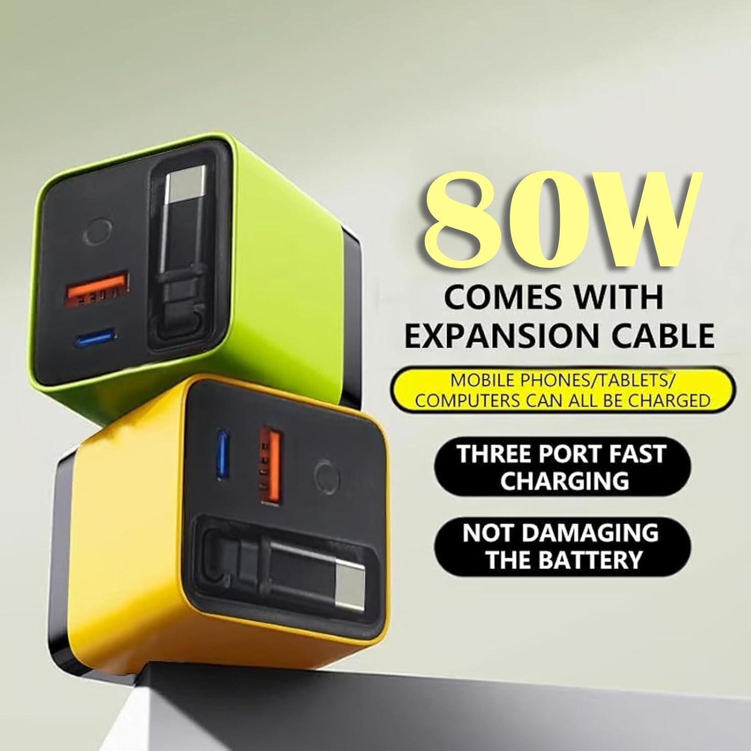 PYYAN-3 in 1 80w max Retractable USB-C Fast Charging Wall Charger with ...