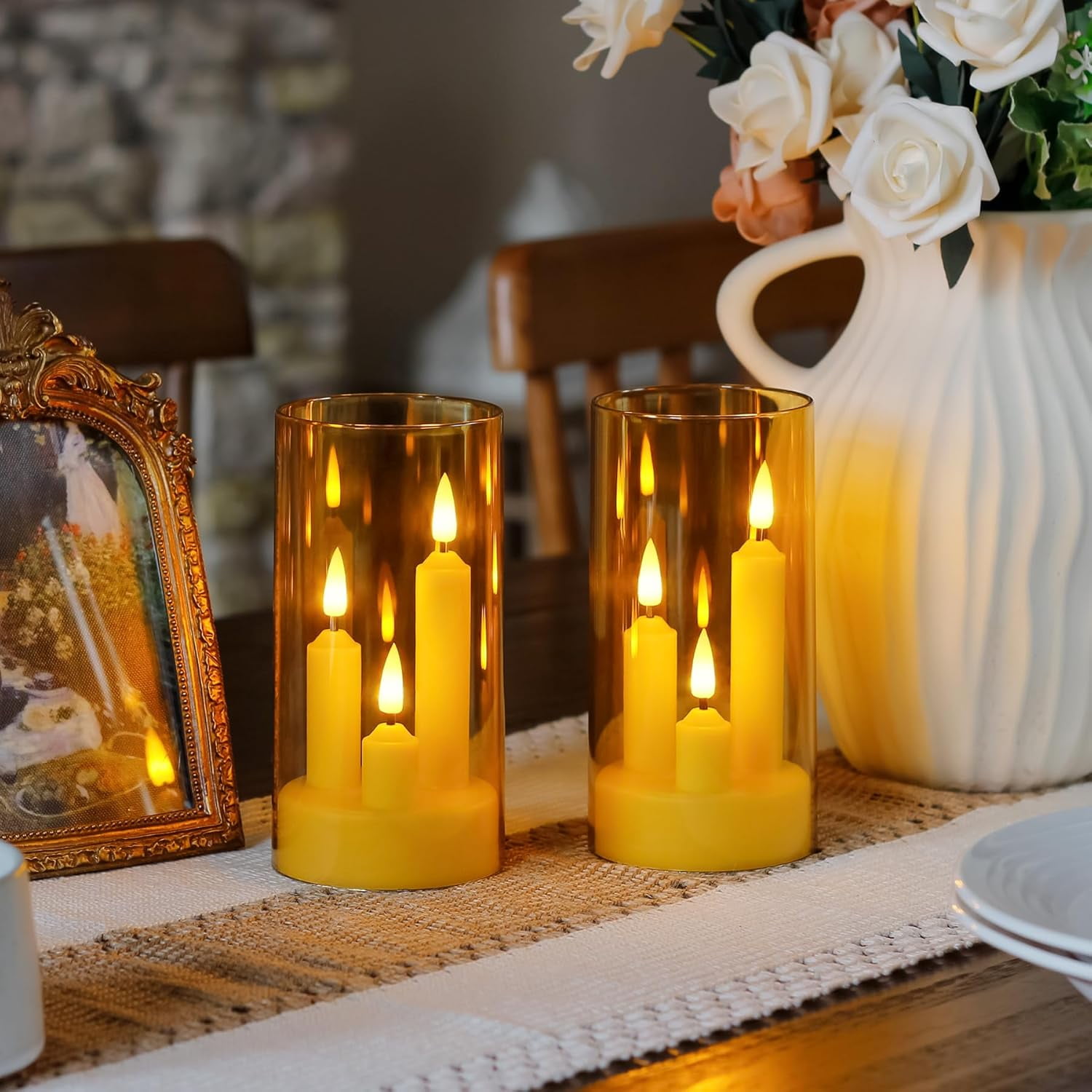 PYYAN-3 in 1 Flameless Taper Short Candles with 10 Key Remote Control ...