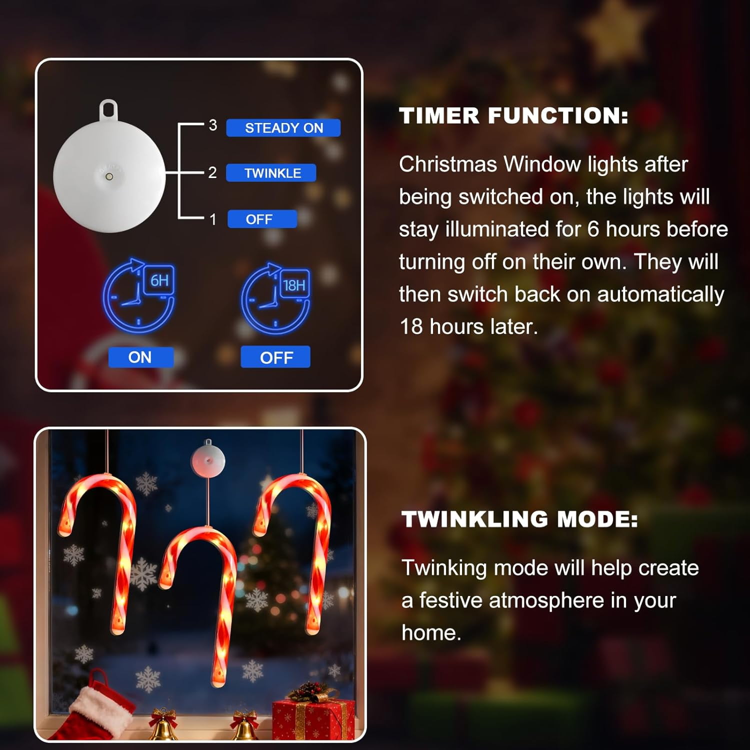 PYYAN-3 Pack Christmas Window Lights Decorations with Timer,Battery ...