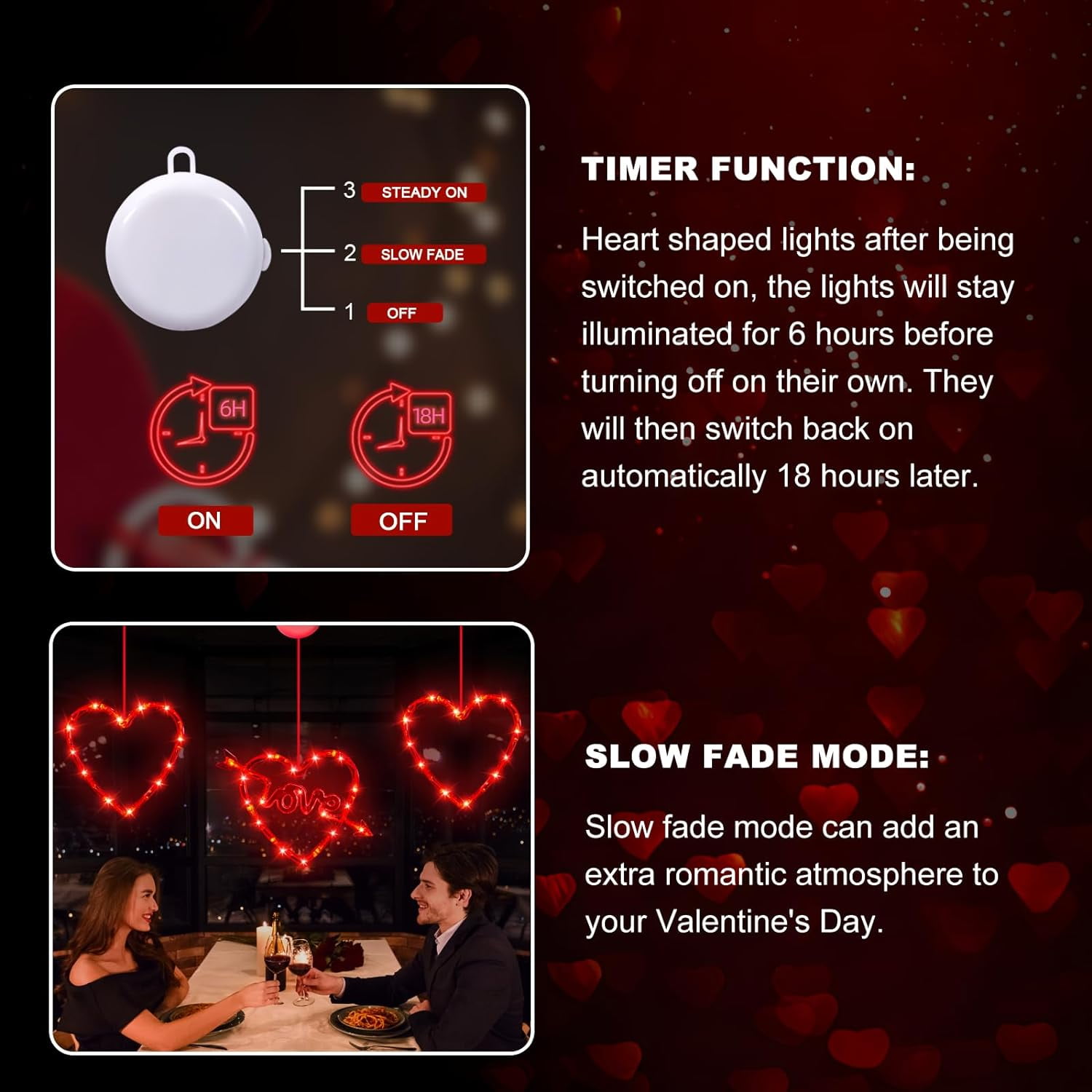 PYYAN-3 Pack Valentines Day Window Lights Decorations with Timer ...