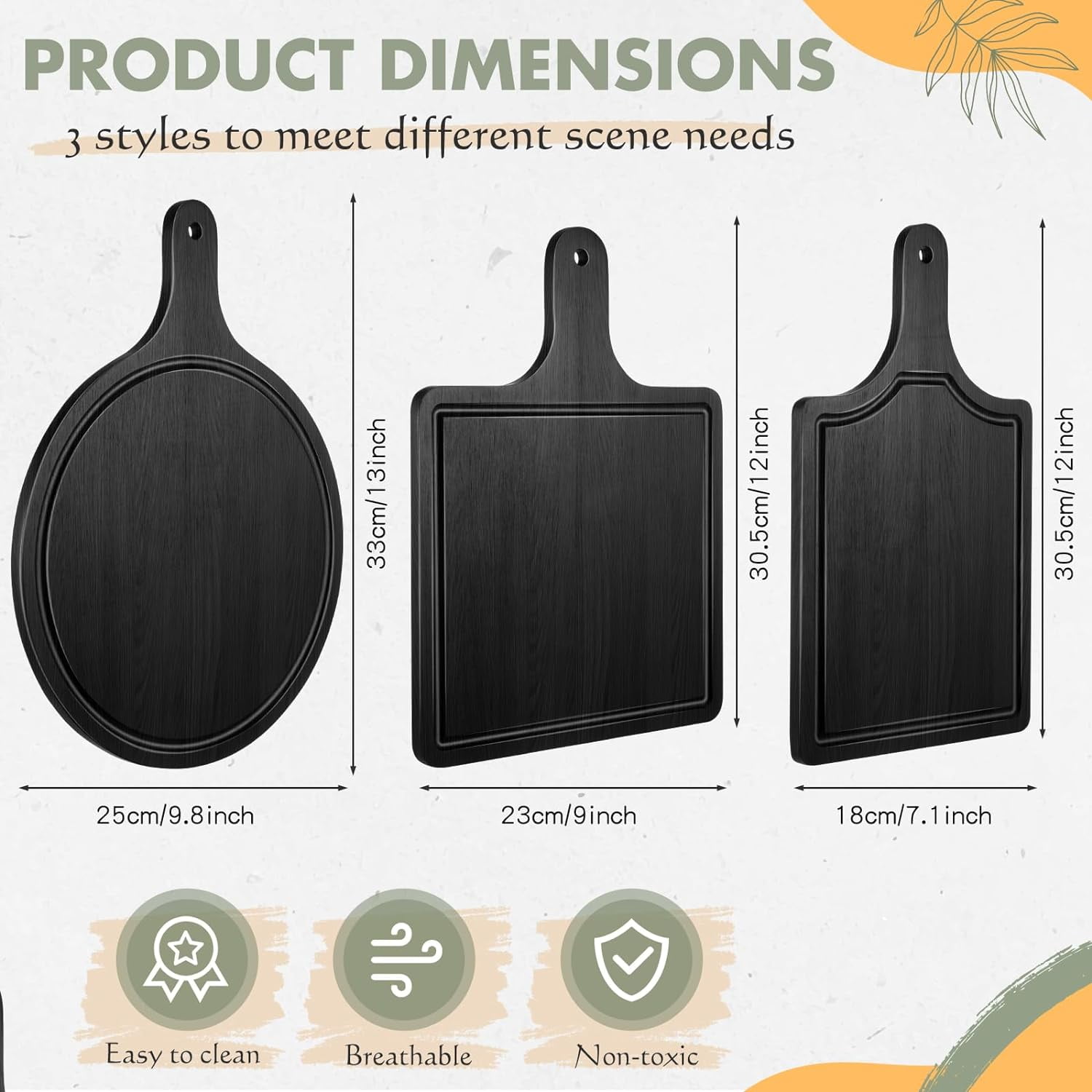PYYAN-3 Packs 12 Inch Black Wood Chopping Boards with Handle and Deep ...