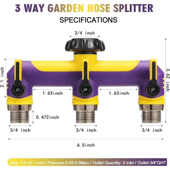 PYYAN-3 way Hose Splitter, Garden Hose Water bib Spigot Splitter, T ...