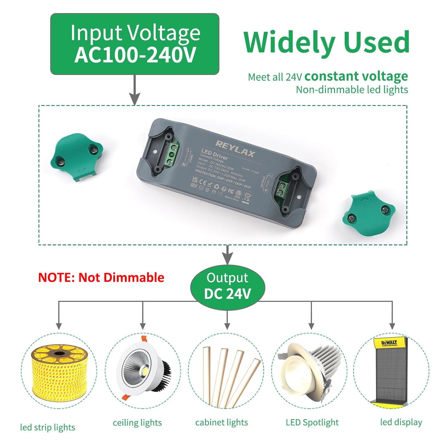 PYYAN-30W 24V LED Driver-Slim Power Supply-100/240V AC to 24V DC ...