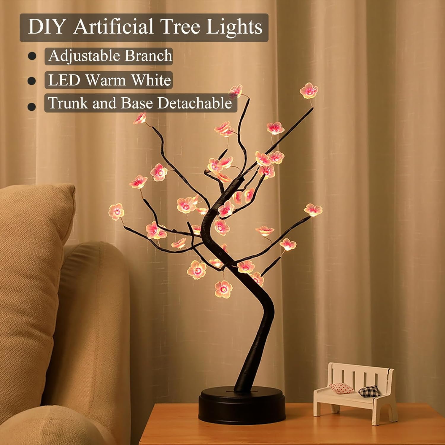 PYYAN-36 LED Cherry Blossom Sparkly Fairy Spirit Tree Lights, Twinkling ...