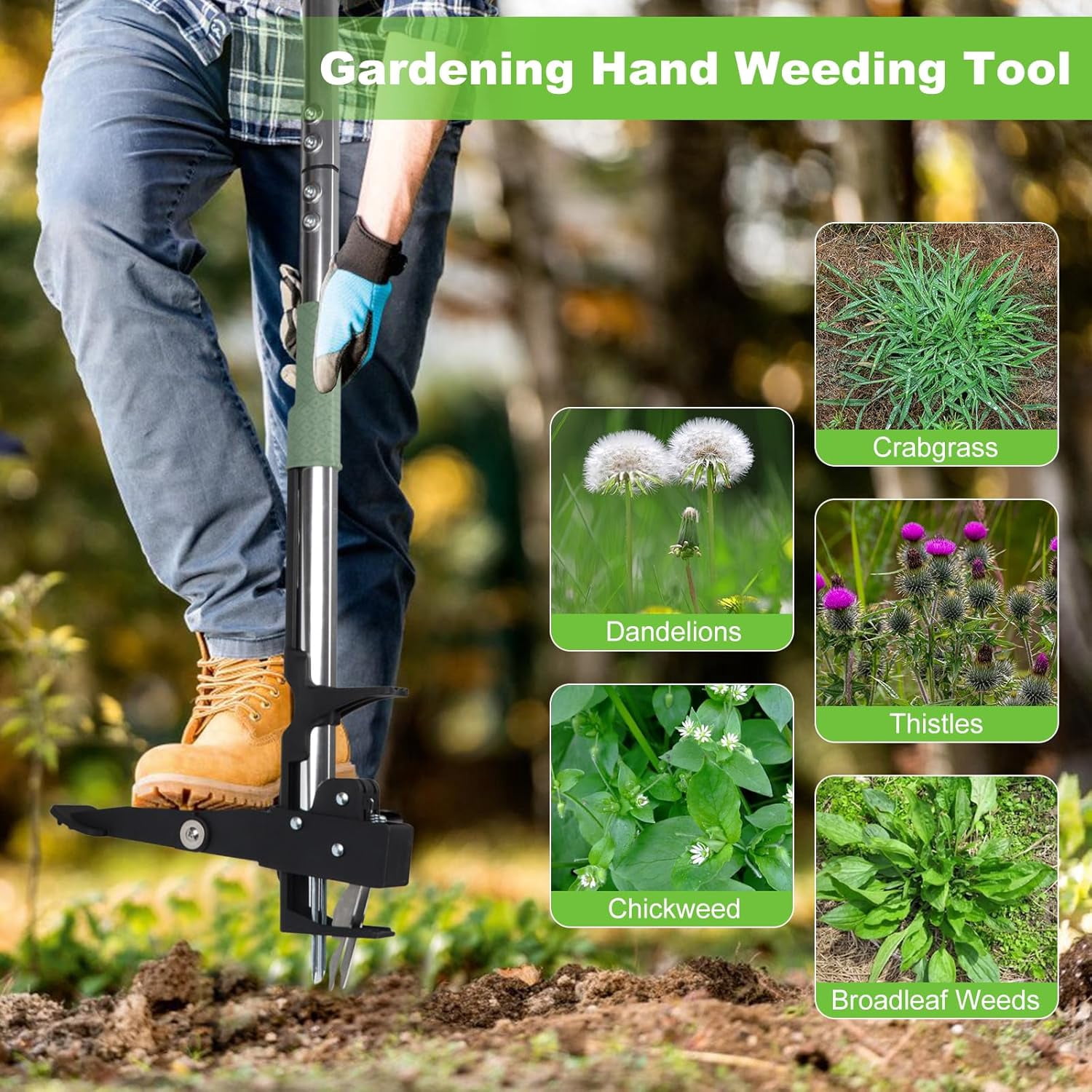 PYYAN-39.4" Stand Up Weeder - Weed Puller Tool with Long Handle and 4 ...