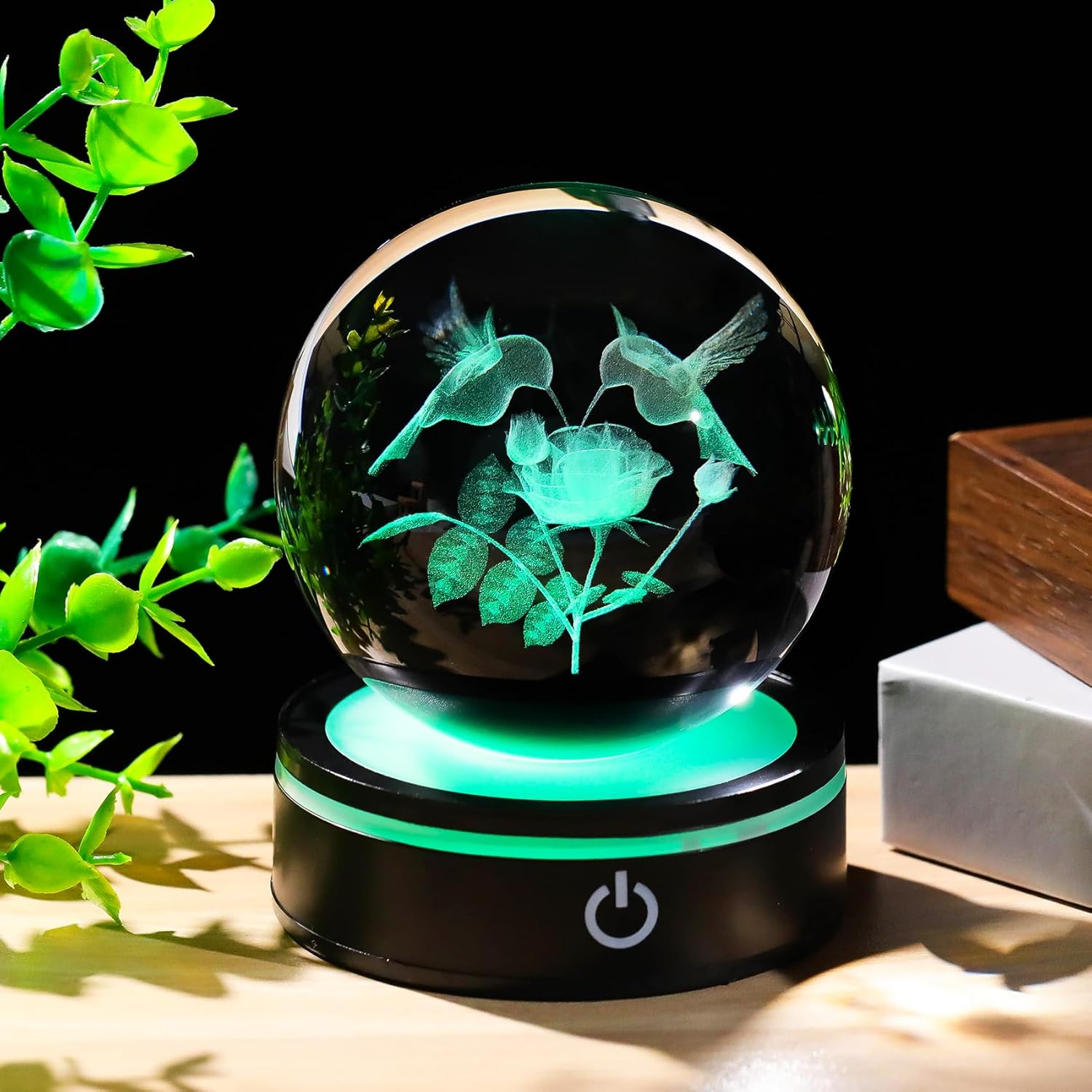 PYYAN-3D Hummingbird Crystal Ball Figurine with LED Base, Hummingbird ...