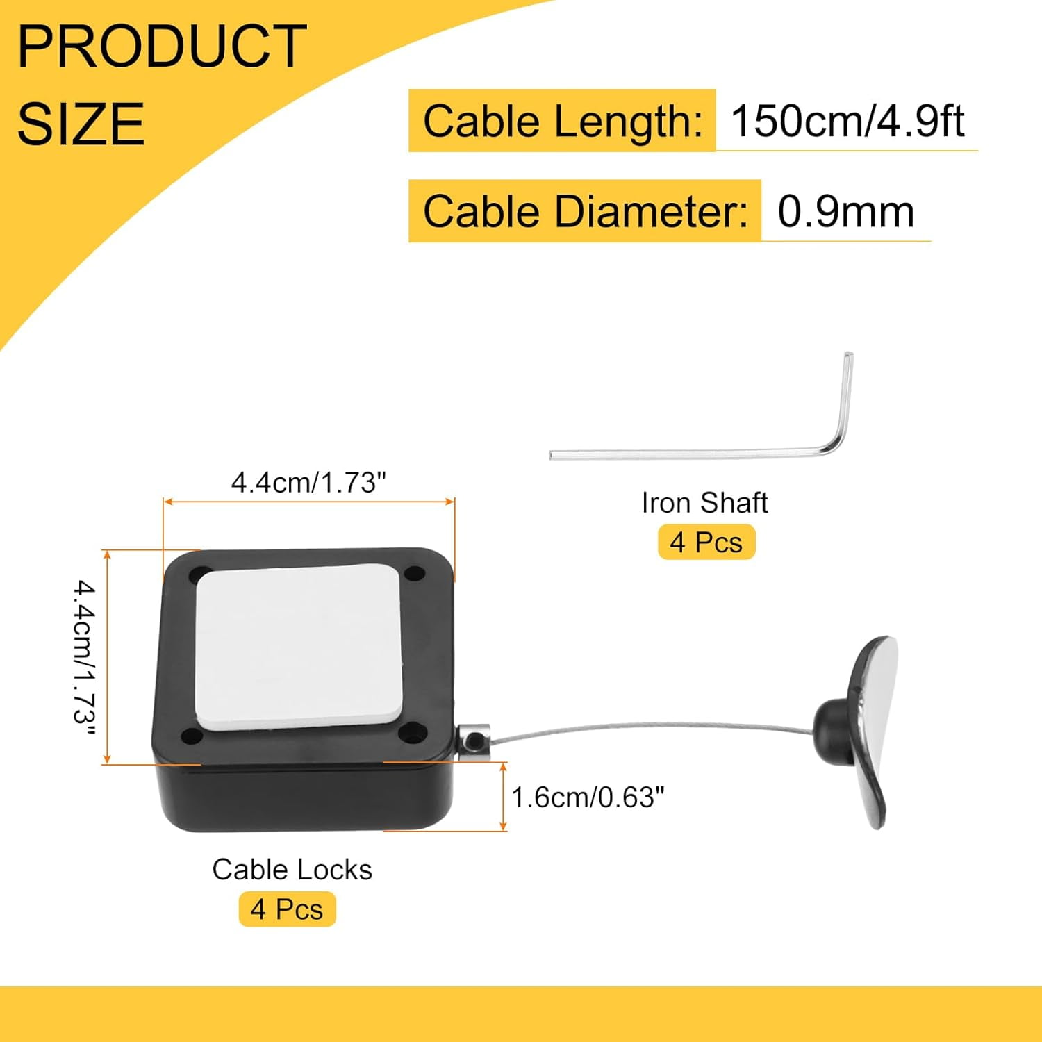 PYYAN-4.9 ft Retractable Cable Lock with Adhesive Arc Patch Remote ...