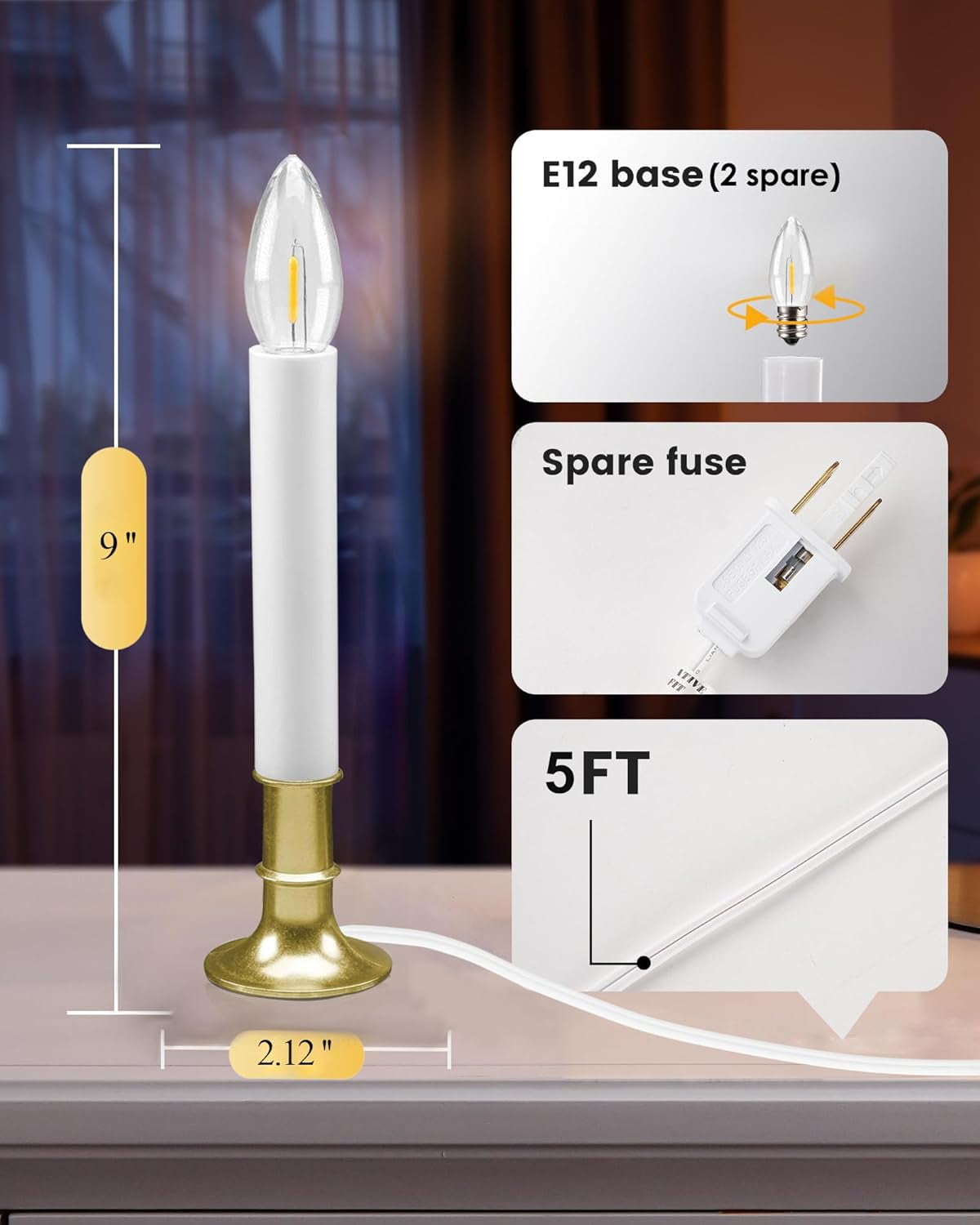 PYYAN-4 Pack Electric Window Candle Lights with Sensor Dusk to Dawn ...