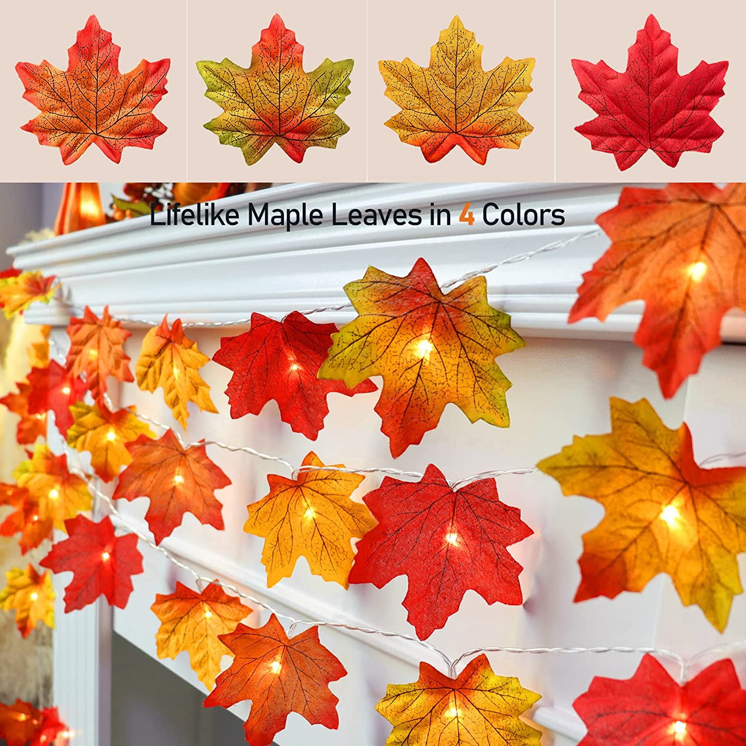 PYYAN-4 Pack Fall Decorations Maple Leaf Lights Garland, Total 40Ft ...