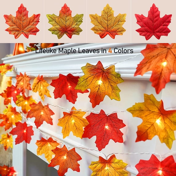 PYYAN-4 Pack Fall Decorations Maple Leaf Lights Garland, Total 40Ft ...