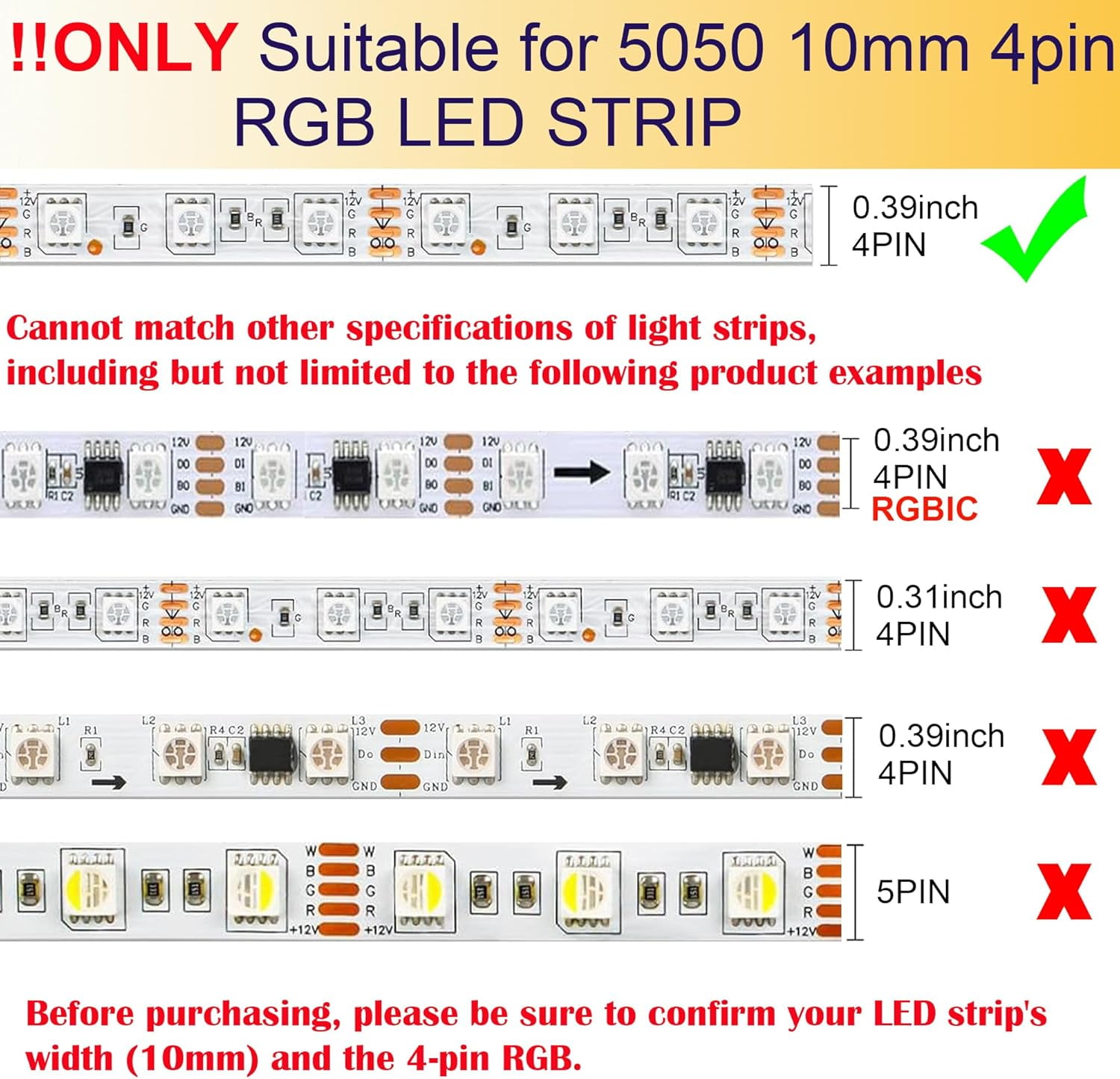 PYYAN-4 Pin LED Strip Connector Kit for 5050 RGB(NOT RGBIC) 10mm LED ...