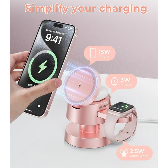 PYYAN-4-in-1 Magnetic Wireless Charging Station for iPhone 17/15/14/13 ...