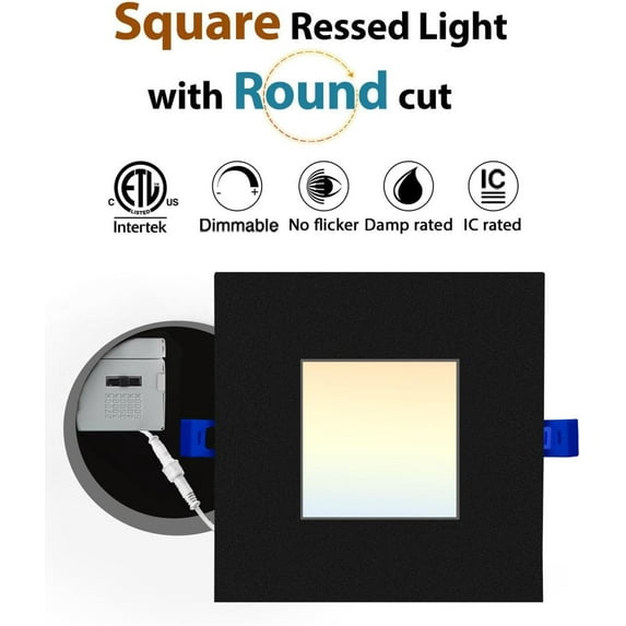 PYYAN-4 inch Square Led Recessed Lighting Black,5CCT Ultra Thin Square ...