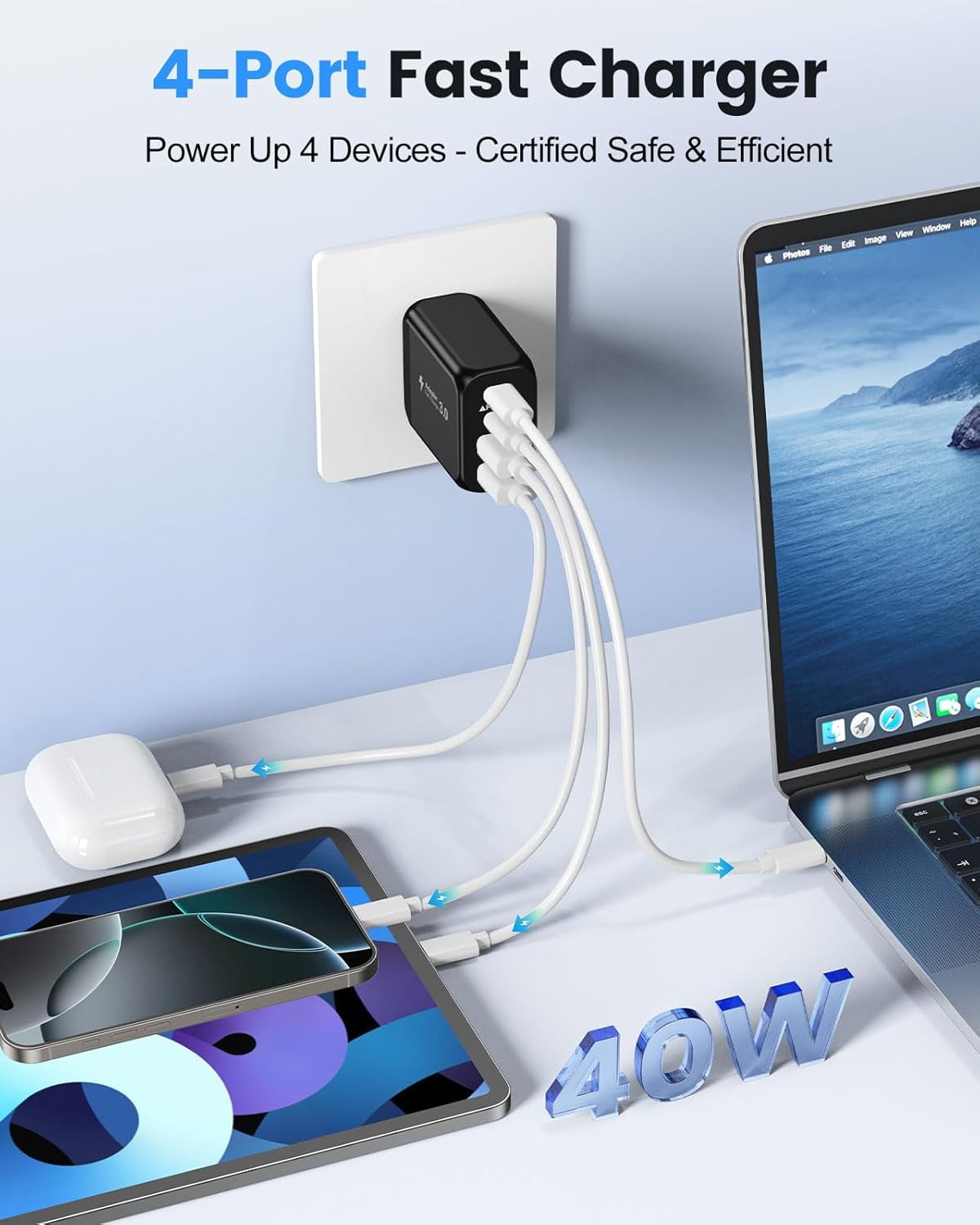 PYYAN-40W USB C Charger Block, 2-Pack 4-Port Fast Charging Block Power ...