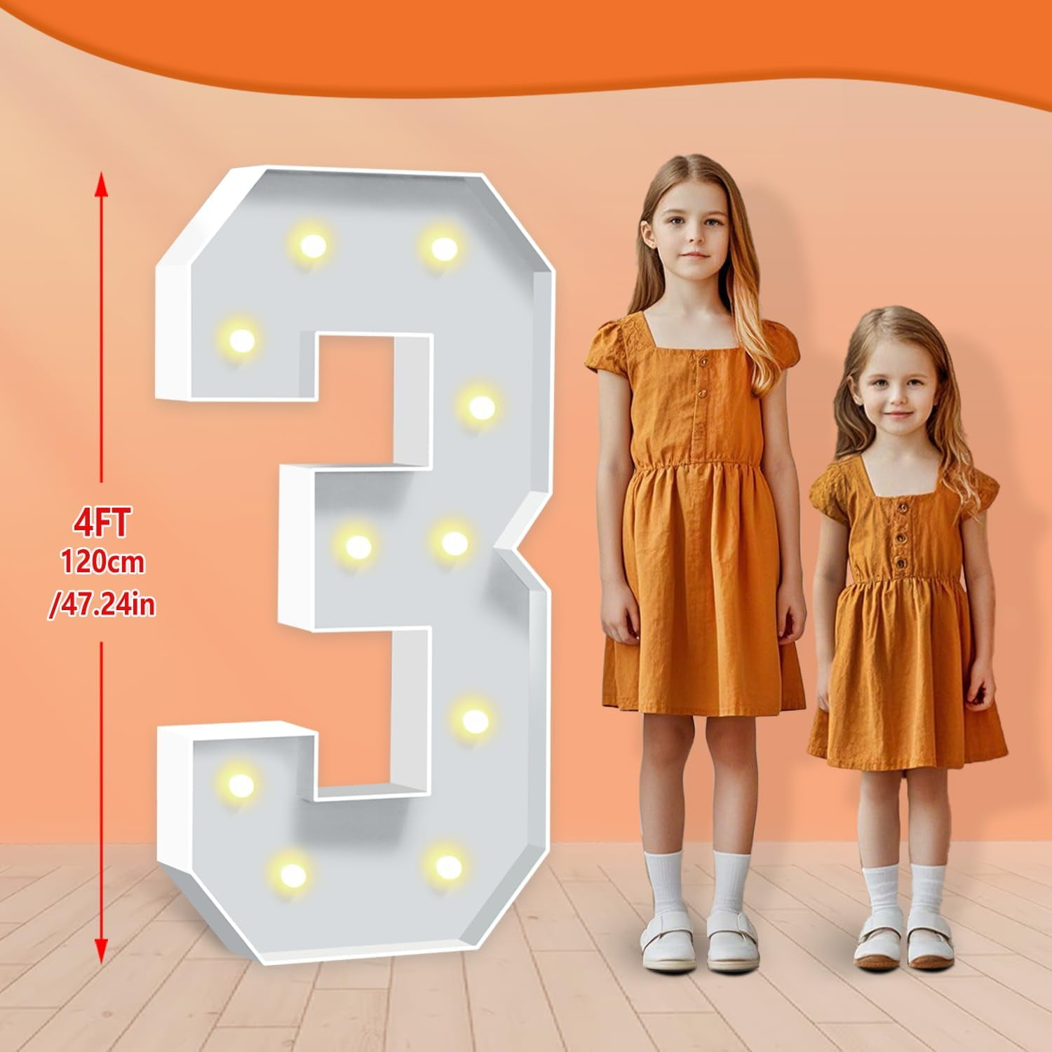 PYYAN-4FT Light Up Numbers 3, 47 inch Tall Marquee Numbers, DIY Marquee ...