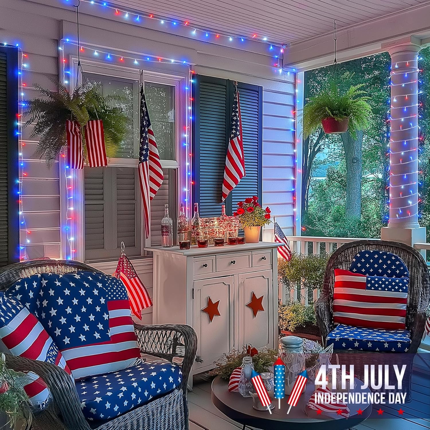 PYYAN-4th of July Decorations Red White and Blue Lights, 33ft 100 LED ...