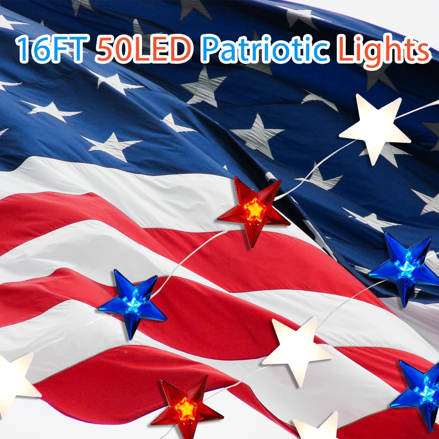 PYYAN-4th of July Decorations Red White and Blue String Lights Battery ...