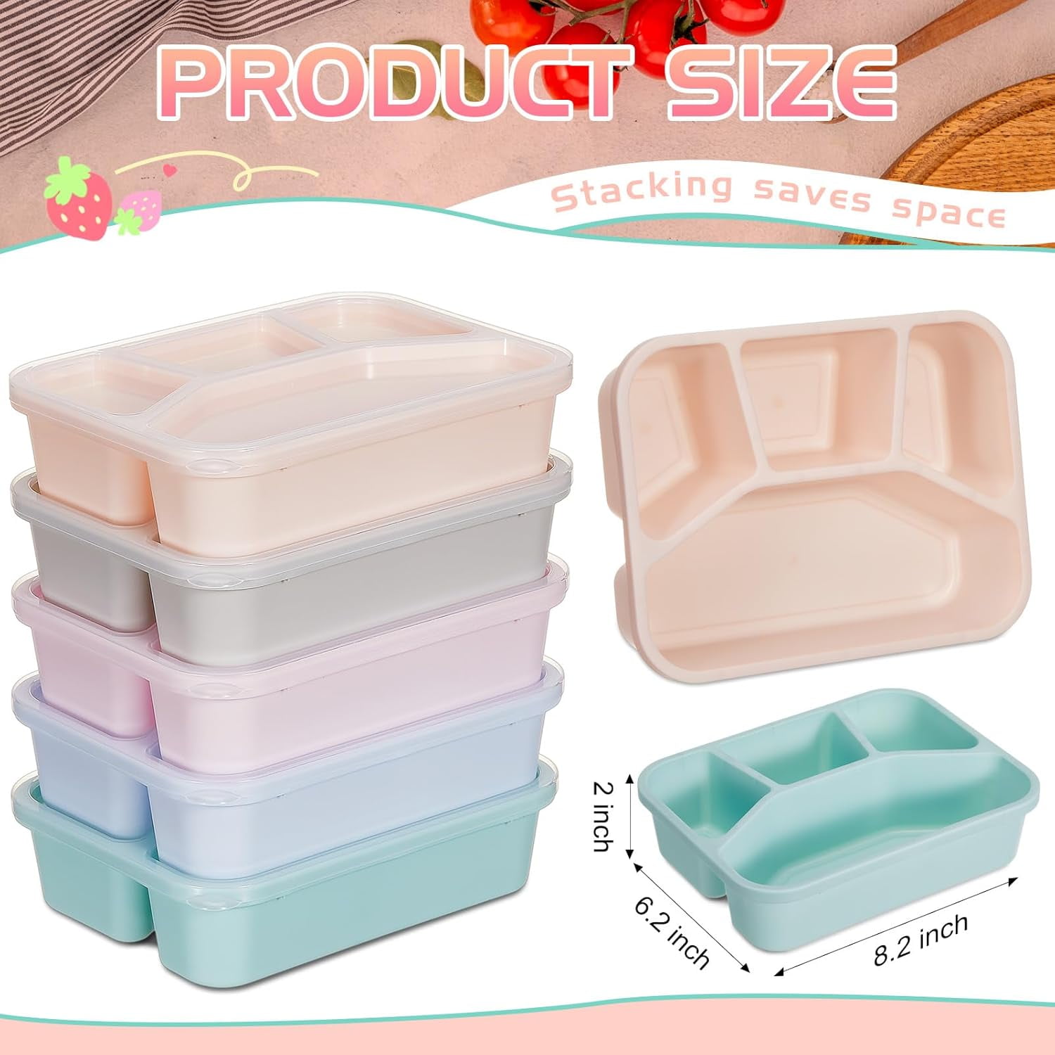 PYYAN-5 Pack Snack Containers 4 Compartment Bento Snack Boxes Reusable ...
