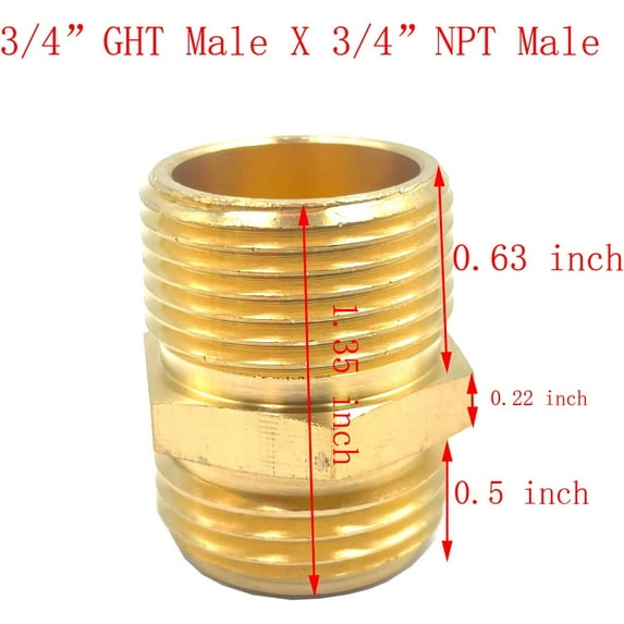 PYYAN-5 Pcs 3/4”GHT Male X 3/4”NPT Male Solid Brass Garden Hose ...