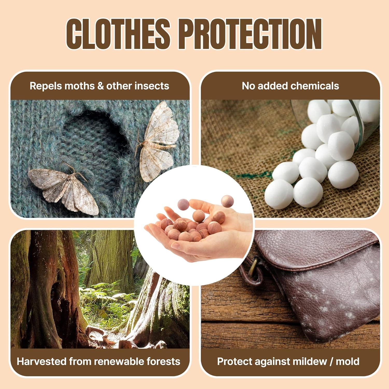 PYYAN-50 Cedar Balls for Clothes - Fresh Smell for Closets and Drawers ...