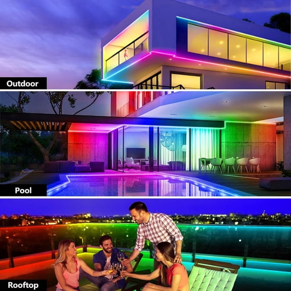 PYYAN-50FT Outdoor LED Strip Light Waterproof,IP68 Outside RGB+IC Light ...