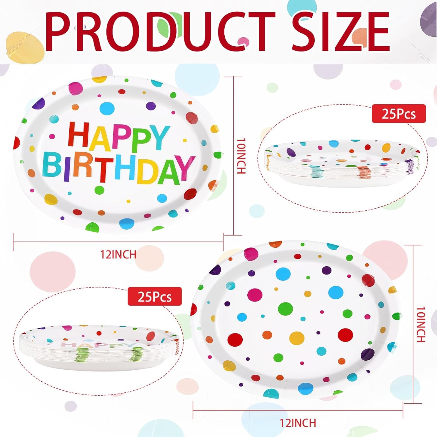 PYYAN-50Pcs Happy Birthday Oval Paper Plates 10" x 12" Large Disposable ...