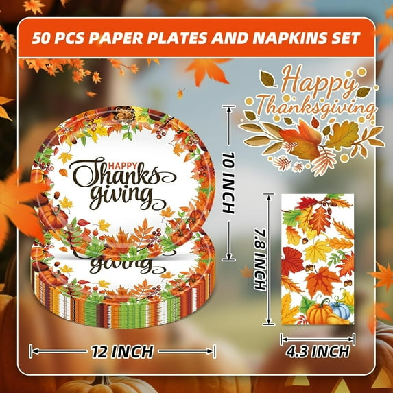 PYYAN-50Pcs Thanksgiving Oval Paper Plates and Napkins Sets -10" x 12 ...