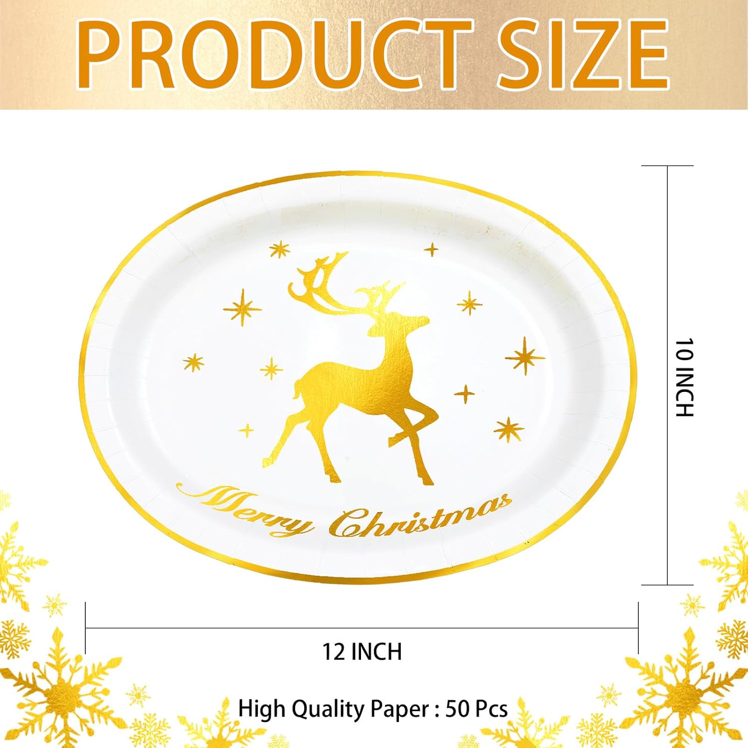 PYYAN-50Pcs Winter Reindeer Oval Paper Plates 10" x 12" Large ...