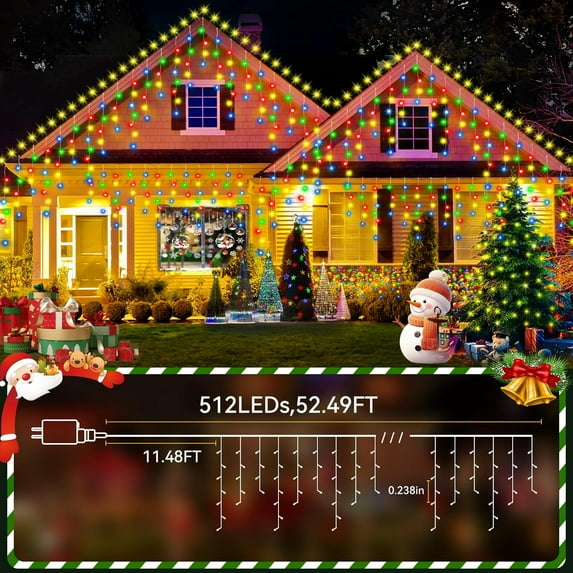 PYYAN-52FT Christmas Lights Outdoor, 512 LED Outdoor String Lights ...