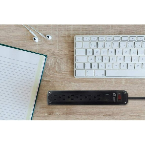 PYYAN-6-Outlet Surge Protector with 8 ft. Cord and 45 Degree Flat Angle ...