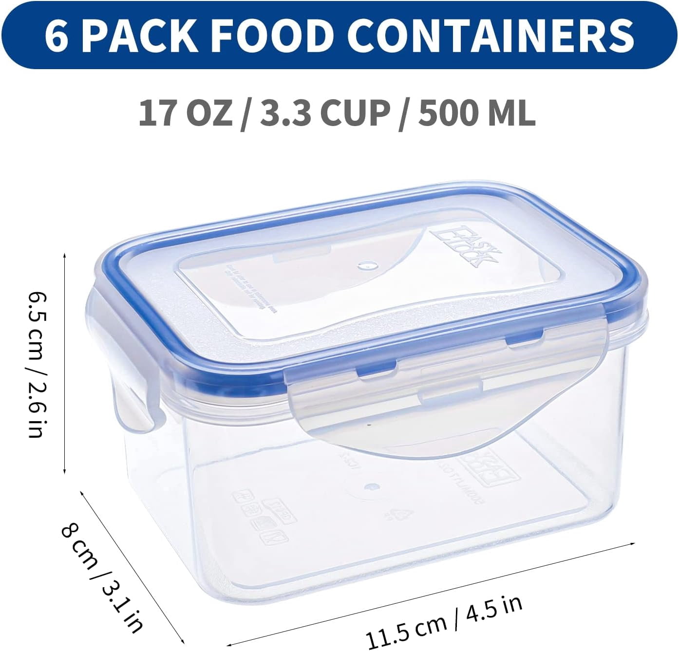 PYYAN-6 Pack 17OZ Airtight Plastic Food Storage Containers Set ...