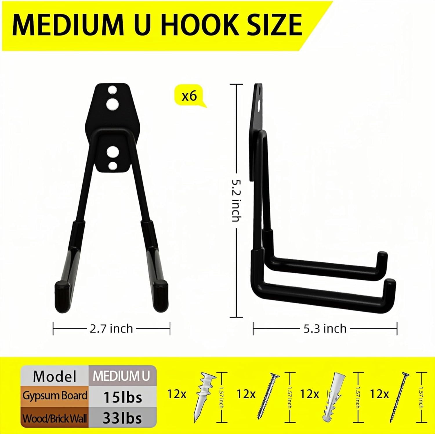 PYYAN-6 Pack Garage Hooks Heavy Duty with Anti-Slip Coating, Steel ...