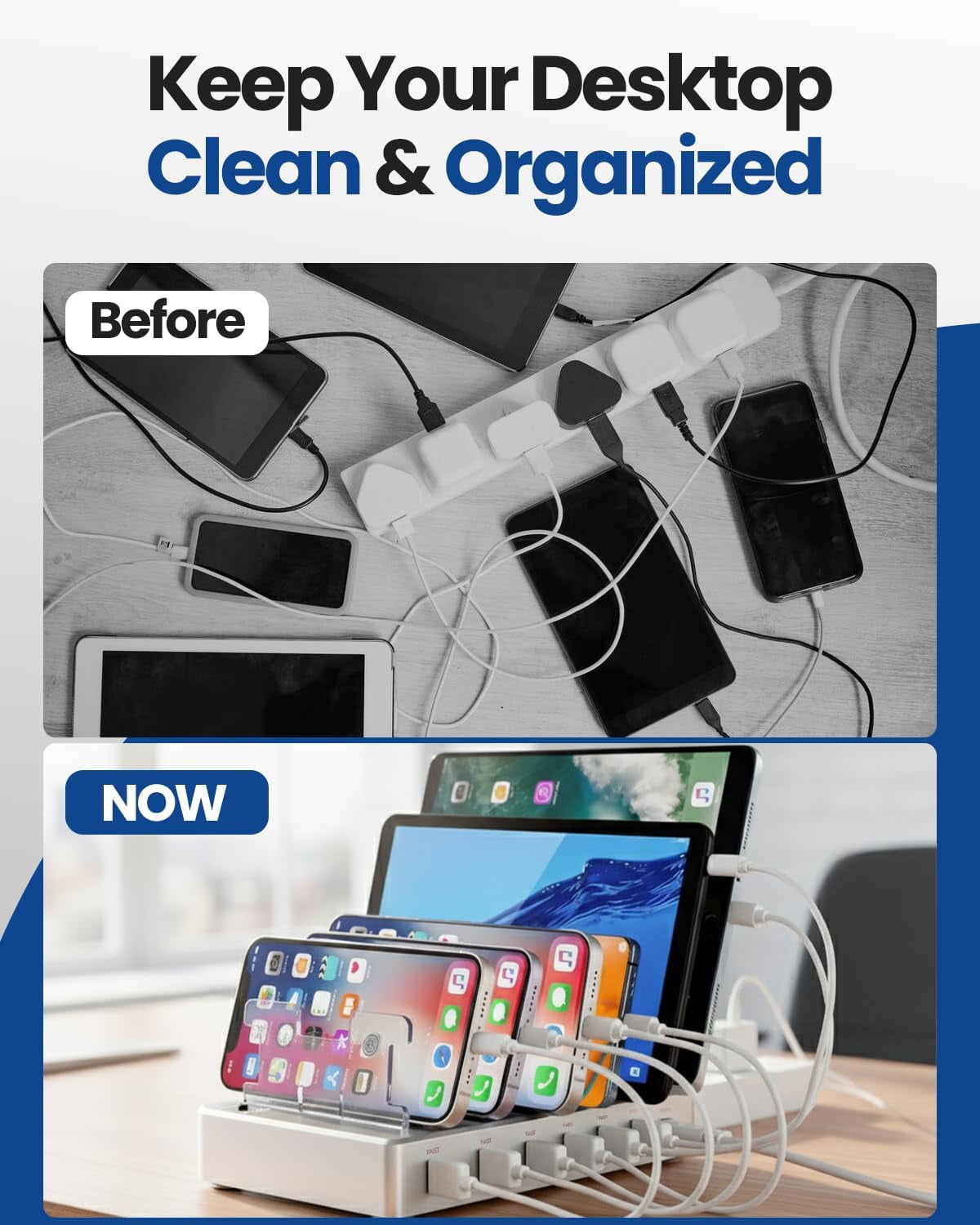 PYYAN-6-Port USB Charging Station with 6 Included Cables, Fast Charging ...