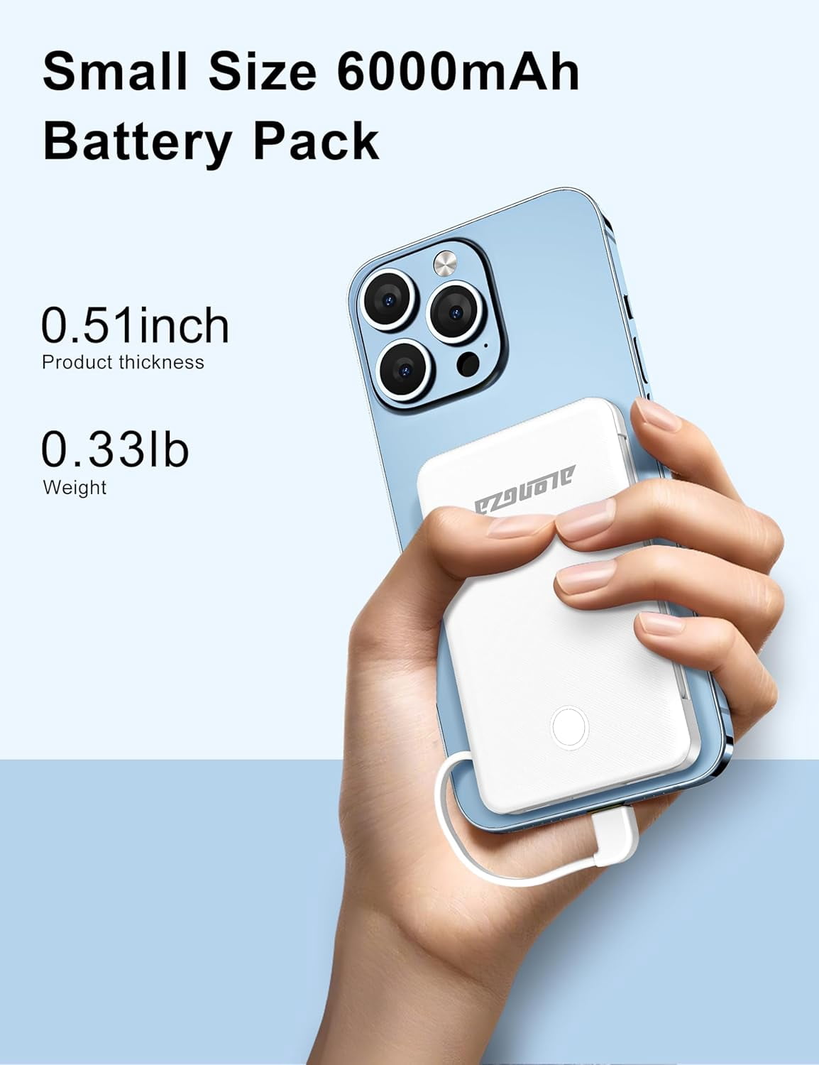 PYYAN-6000mAh Portable Charger with Built-in Cables, Ultra Slim Mini ...