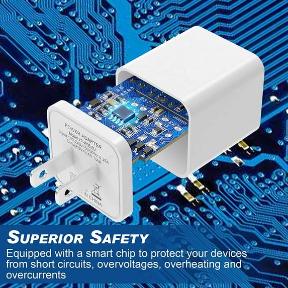 PYYAN-6Pack USB Wall Charger, 2.4A Phone Charger Dual USB Port Cube ...