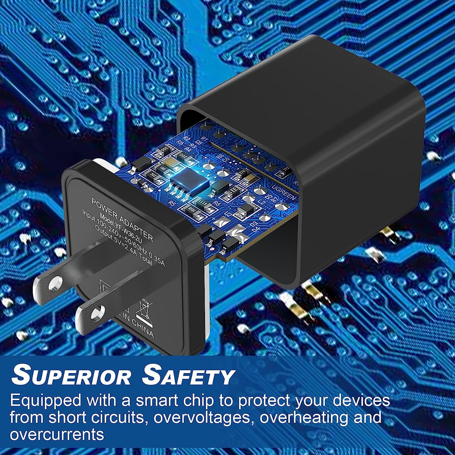 PYYAN-6Pack USB Wall Charger, 2.4A Phone Charger Dual USB Port Cube ...