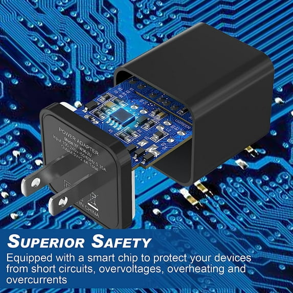 PYYAN-6Pack USB Wall Charger, 2.4A Phone Charger Dual USB Port Cube ...