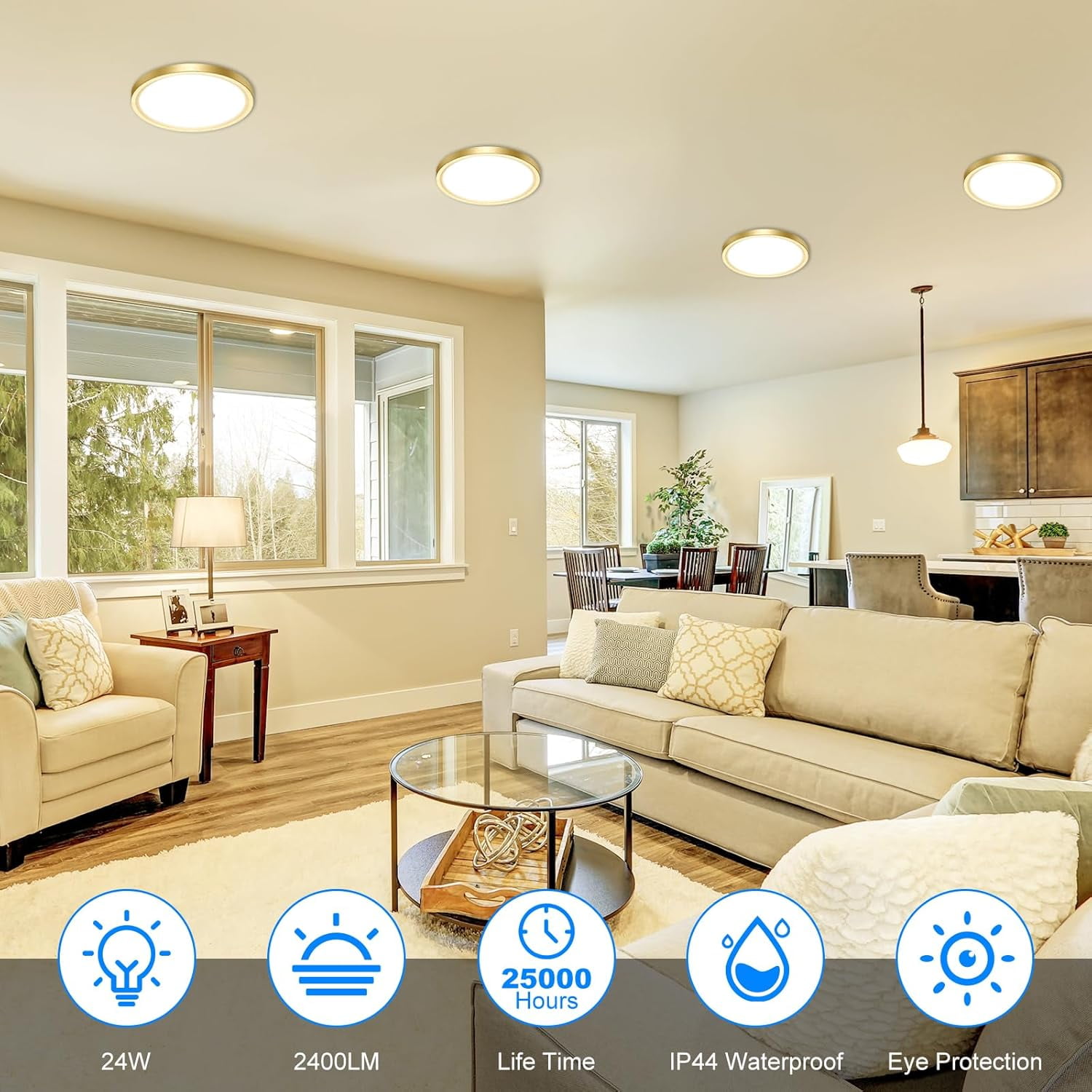 PYYAN-7 Inch LED Ceiling Light Gold, Small 15W Slim Flush Mount Ceiling ...