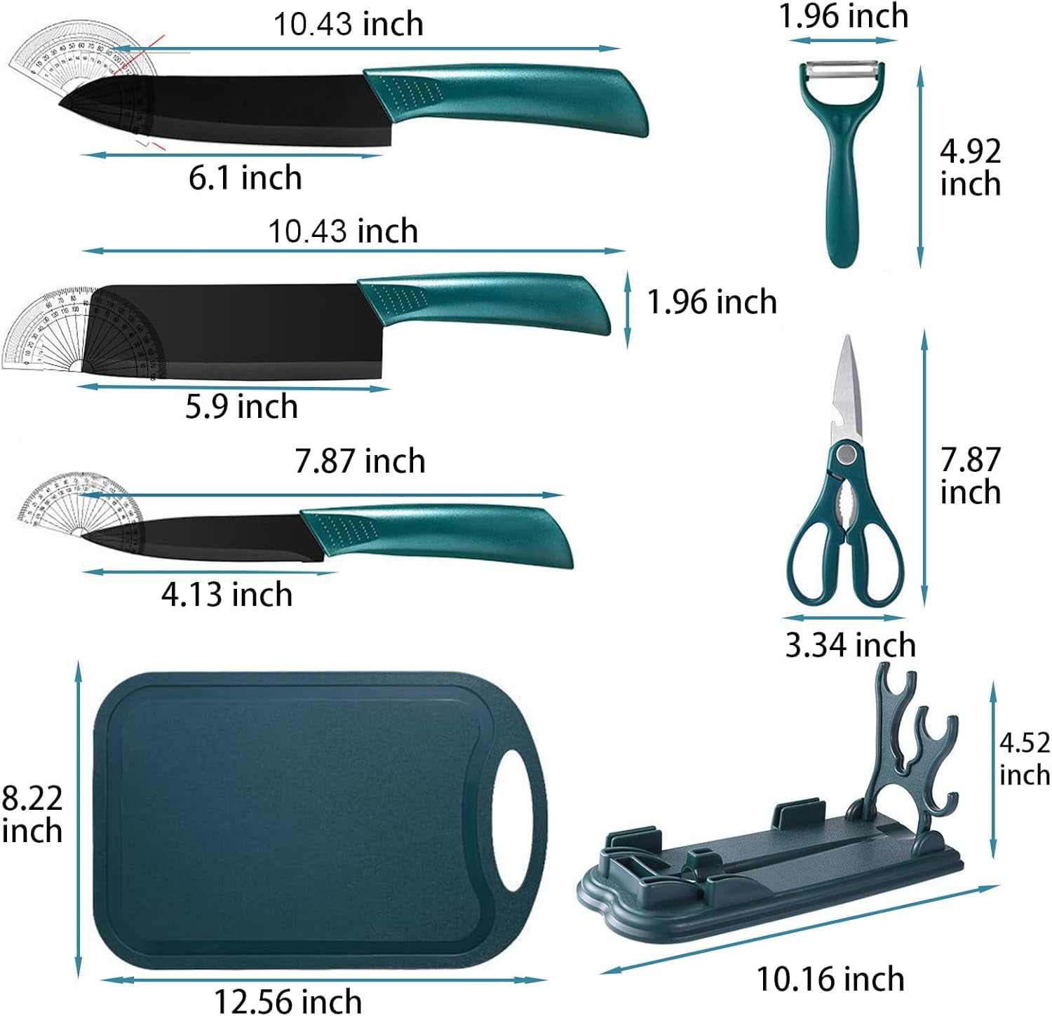 PYYAN-7-Piece Kitchen Knife Set - 5 Black Stainless Steel Knives with ...
