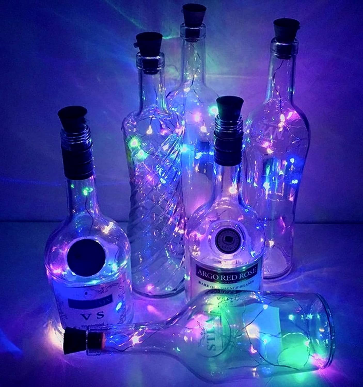 PYYAN-8 Pack Wine Bottle Lights with Cork, Multicolor 20 LED Battery ...