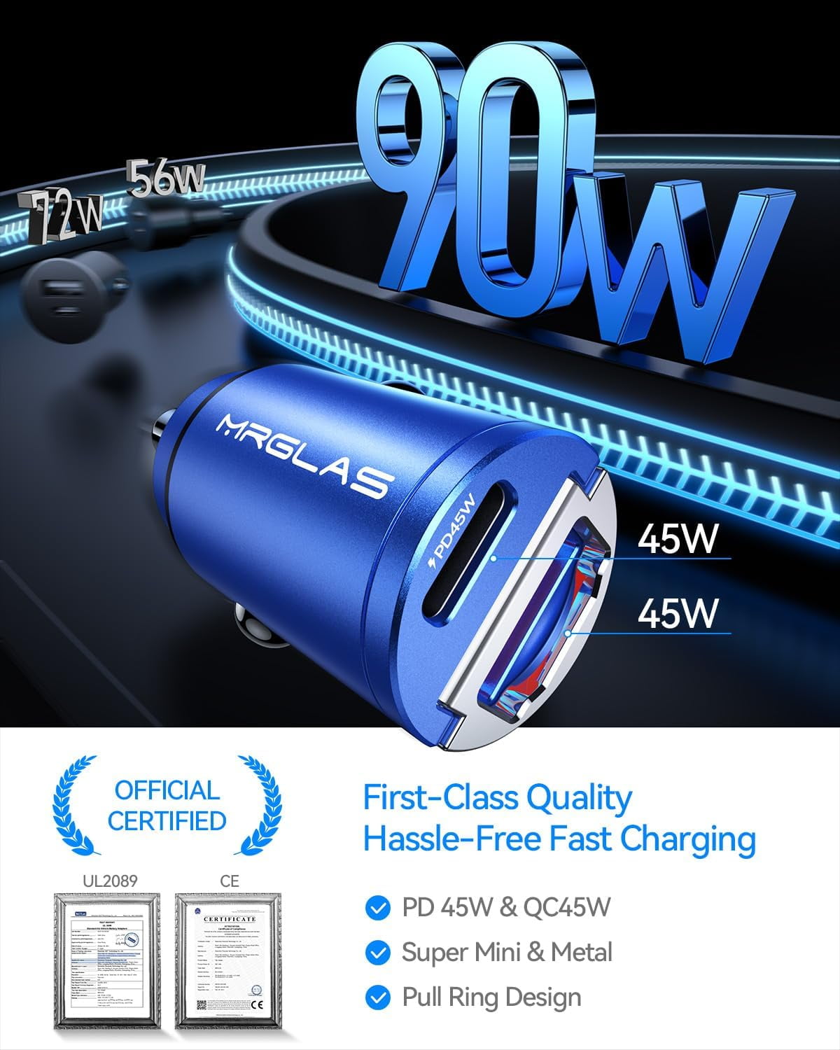 PYYAN-90W USB C Car Charger Fast Charge, PD45W & QC45W, Flush Fit ...