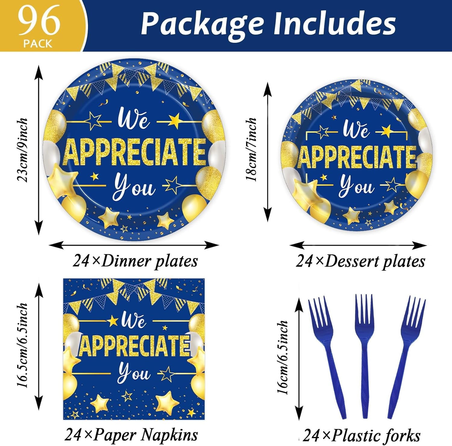 PYYAN-96Pcs We Appreciate You Party Plates and Napkins for Employee ...