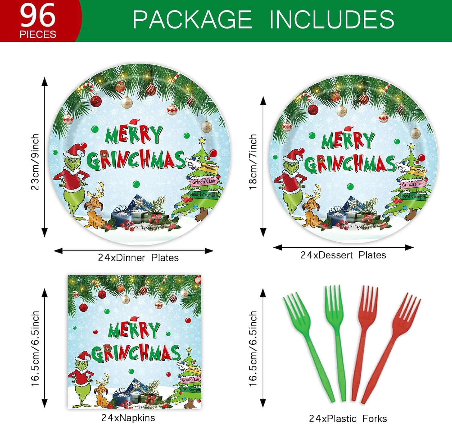 PYYAN-96Pcs Merry Grinchmas Party Supplies Decoration Xmas Green Elf ...