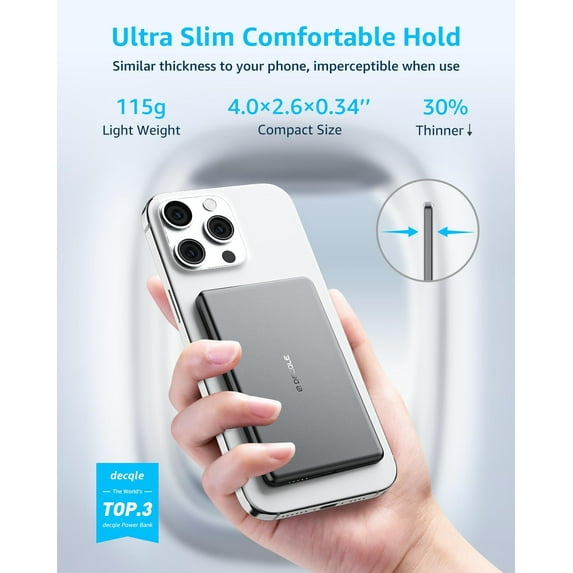 PYYAN-“Air” Power Bank for MagSafe 5000mAh, Ultra Slim Magnetic ...