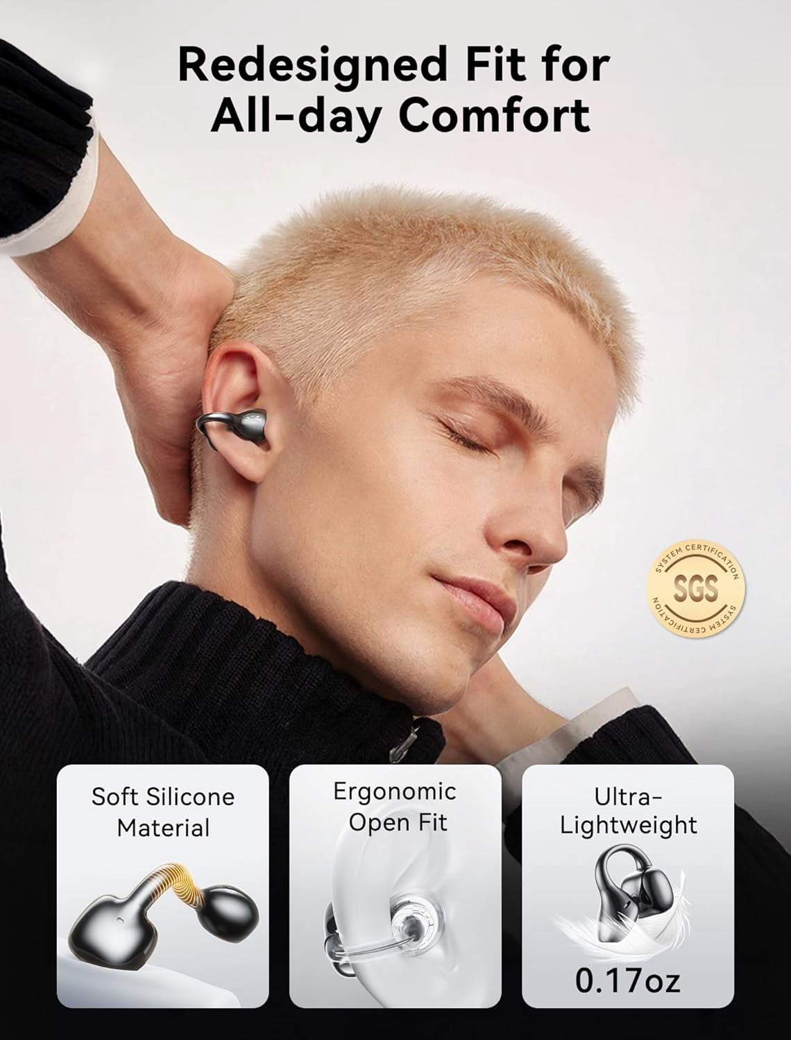 PYYAN-AirClip Open-Ear Earbuds Comfortable & Secure, Immersive Sound ...