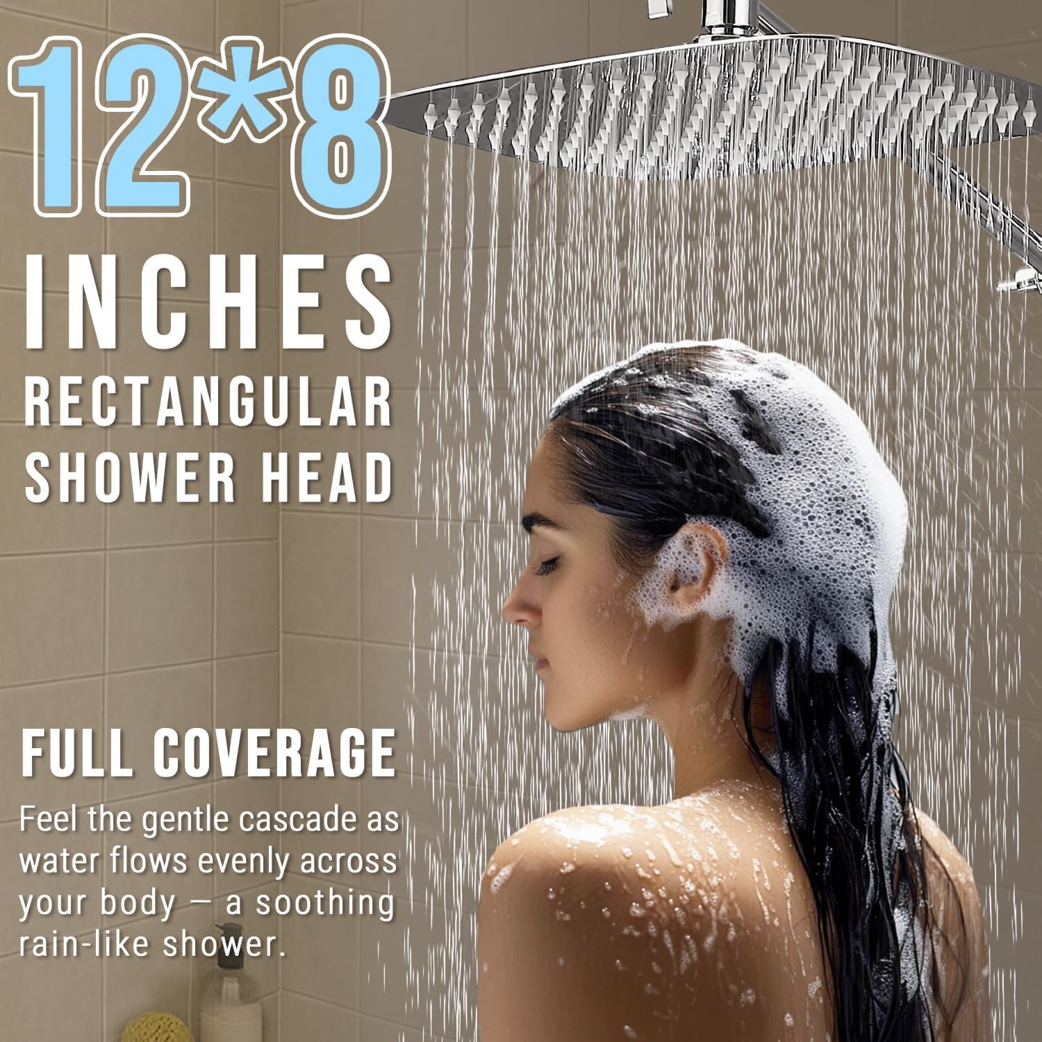 PYYAN-All Metal 12 Inch Extra Large Rain Shower Head, Rectangle ...