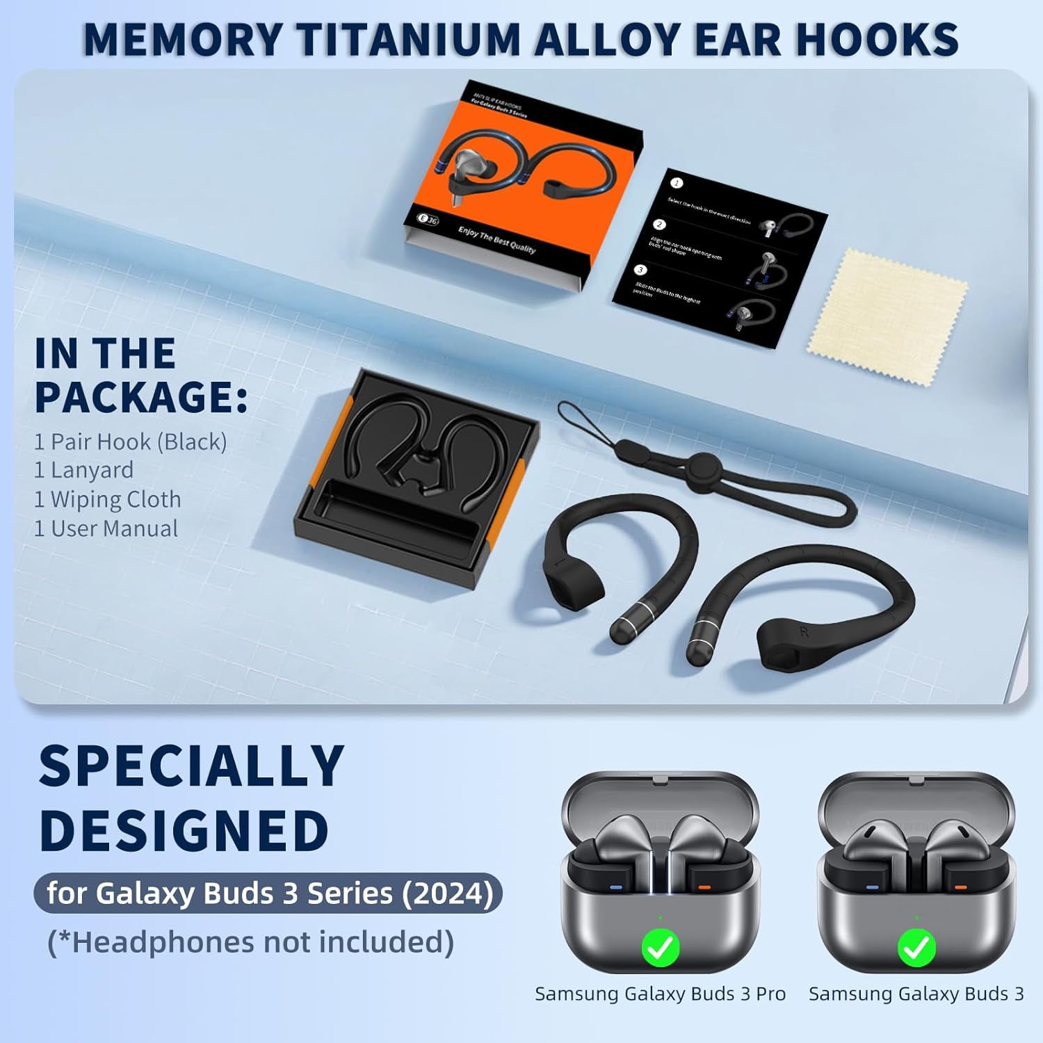 PYYAN-Anti-Slip Ear Hooks for Galaxy Buds 3 Pro (2024) & Galaxy Buds 3 ...