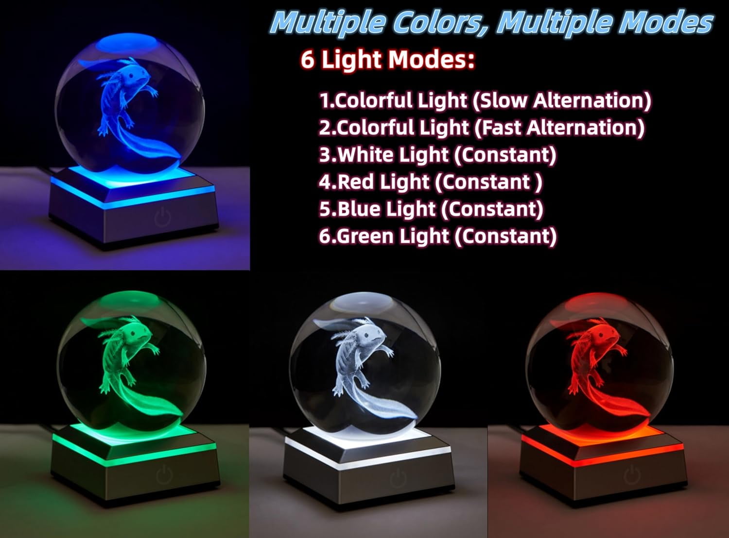 PYYAN-Axolotl Crystal Ball Lamp,3.15 inch 3D Axolotl Crystal Ball Night ...